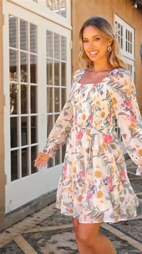 Try on haul Boho Long Sleeve Mini Dress Floral Square