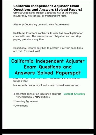 California Independent Adjuster Exam Questions and Answers Solved Paperspdf video