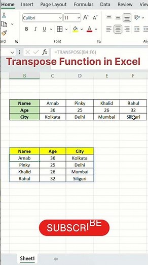 🔥 Excel Hack: 👉 Transpose Formula Trick | Excel Tips & Tricks #shorts #exceltips #trending