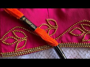 Very simple & easy bridal aari and maggam work design on stitched blouse with normal needle stitch