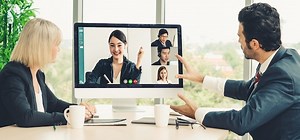Premium Photo | Video call group business people meeting on virtual workplace or remote office