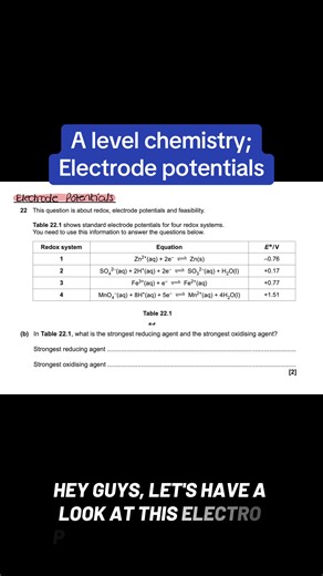 Electrode potentials are one of those topics students try to memorise instead of understand. But if you actually understand what they represent, the questions become predictable. An electrode potential measures the tendency of a species to gain electrons and be reduced. All values are measured relative to the standard hydrogen electrode under standard conditions: 298 K, 100 kPa, and 1 mol dm⁻³ solutions. The more positive the E° value, the greater the tendency to be reduced. The more negative th