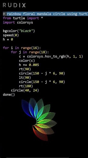 Rainbow floral mandala circle using turtle python