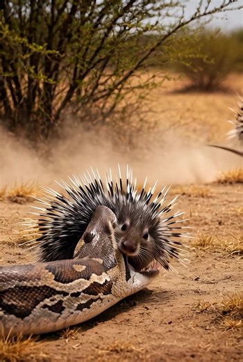 "Python Strikes Porcupine in Savanna #wildlife, #python, #porcupine, #attack, #savanna | Mas Anangll