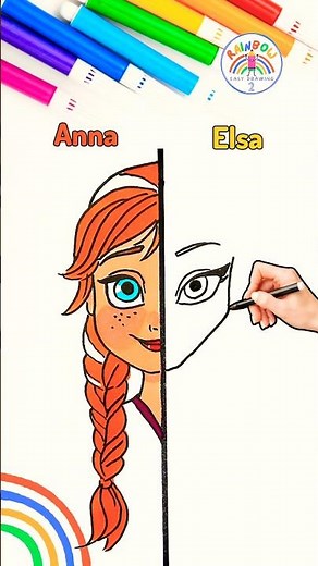 Anna VS. Elsa Drawing Tutorial | Draw Elsa and Anna Easy 🌈👸🏼 #frozen #drawing #shorts