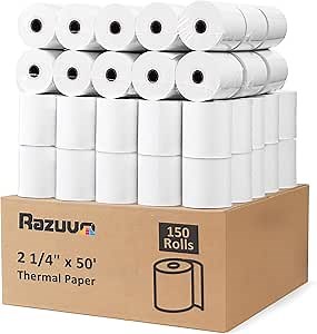 (150 Rolls) Thermal Receipt Paper 2 1/4 x 50 - BPA-Free Credit Card Machine Paper Rolls for POS Systems, Compatible with Square Terminal, Clover Flex and More
