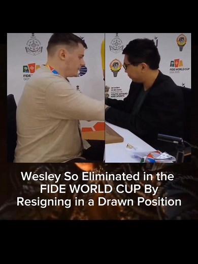 Wesley So resigned in a drawn position. Eliminated in the FIDE World Cup #WesleySo #FIDEWorldCup2025 | Jack Son Je