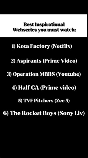 Top 6 Inspirational Web Series You Must Watch! (Kota Factory, Aspirants & Pitchers) 🚀 #netflix