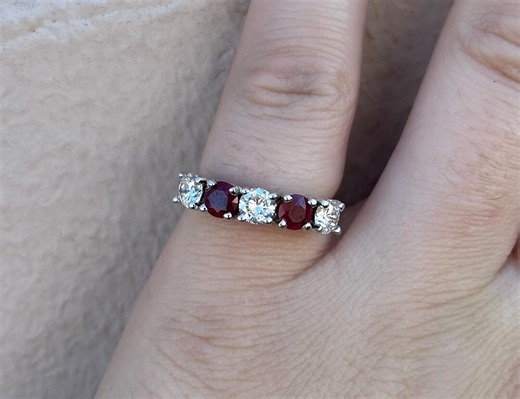 Round Ruby Round Diamond Stacking Stackable Band Ring 14k Yellow and White Gold - Etsy