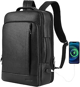 Amazon.com: Wesccimo Full Grain Genuine Leather Backpack for Men Multi-Functional 15.6" Laptop Backpack with USB Charging, Black Convertible Business Travel Backpack Work Rucksack Daypack : Electronics