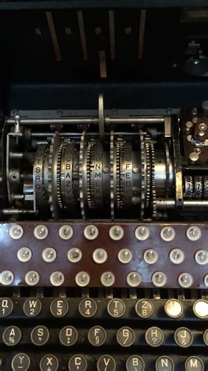 Interior of opened Enigma cipher machine G111 in operation