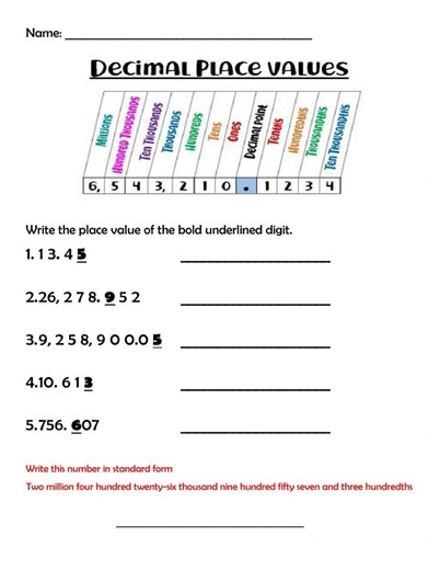 decimal place value interactive exercise