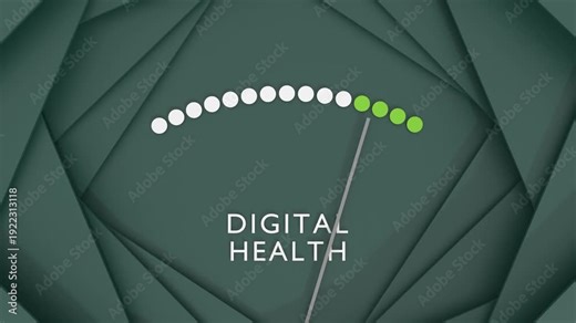 Digital health meter showing a high level. Online communicating with Internet consultation technology. Innovative medicine, advanced diagnostics and data analytics. Dynamic increasing gauge.