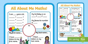 All About Me Maths Display Poster Worksheet
