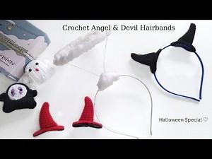 How to crochet Angel and Devil Hair Bands for Halloween 😇😈 | Easy and cute beginners friendly ˚ʚ♡ɞ˚