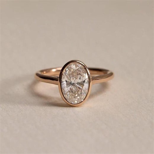 Oval Moissanite Bezel Set Ring 14K Solid Gold Solitaire Engagement Ring 10k 18k Rose Gold Wedding Ring for Women Anniversary Gift Jewelry - Etsy