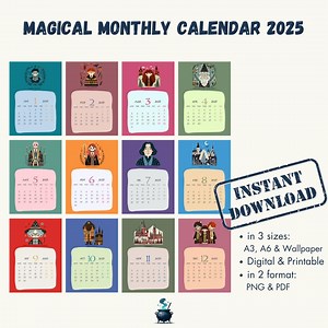 Wizard-themed 2025 Calendar: Flat Illustrations (digital Download) - Etsy