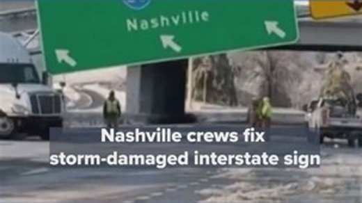 Interstate sign falls onto semi in Nashville