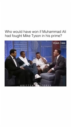 written History on Instagram: "In a 1990 interview, Muhammad Ali and Mike Tyson spoke about a dream matchup between the two of them. Ali, with his trademark humor and self-assurance, quipped that he would come out on top thanks to his speed, skill, and experience. Tvson, then in his prime, praised Ali's greatness but countered that his own power and fighting style could tip the scales in his favor. The liahthearted back-and-forth showed their deep respect for one another while also capturina the