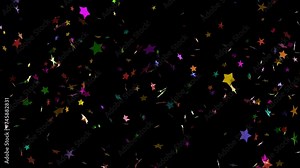 Colorful star shaped confetti rain. Alpha channel PNG codec (only original 4K version) transparent background.Streamlabs OBS Overlay. Celebration,Graduation,Party,Birthday,Wedding and New Year Concept