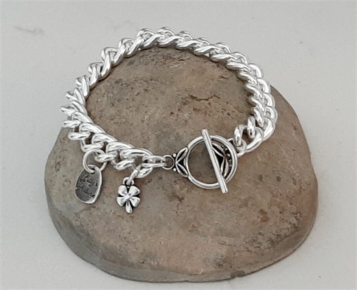 Stackable Sterling Silver Plated Bracelet: Toggle, Small Curb Chain - Etsy