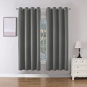 Joydeco Blackout Curtains 63 Inch Length 2 Panels Set, Thermal Insulated Long Curtains& Drapes 2 Burg, Room Darkening Grommet Drapes for Bedroom Living Room Window (Light Grey, W52 x L63 Inch)