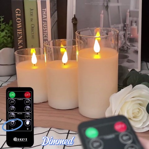 Rechargeable Flameless Glass Pillar Candles–Easter Flameless Candles Decorations,–Set of 3, Realistic Flickering LED Light,Remote & Timer, Ideal for Living Room, Bedroom & Easter Décor