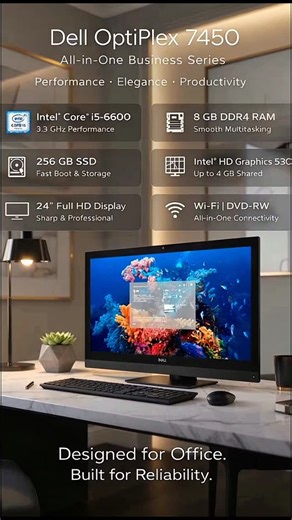 Professional Computer Center on Instagram: "💻✨ Dell OptiPlex 7450 All-in-One Elegancë • Fuqi • Prakticitet – të gjitha në një pajisje! Po kërkon një kompjuter profesional, modern dhe pa rrëmujë kabllosh? 👉 Dell OptiPlex 7450 është zgjidhja ideale për zyra, biznese dhe përdorim serioz ditor! 🖥️ Ekran i madh 24” Full HD – punë më komode & pamje kristal ⚡ Intel® Core™ i5 Gen 6 – shpejtësi dhe stabilitet 🚀 SSD 256 GB – nisje e menjëhershme & programe që hapen fluturim 🧠 8 GB RAM DDR4 – multitas