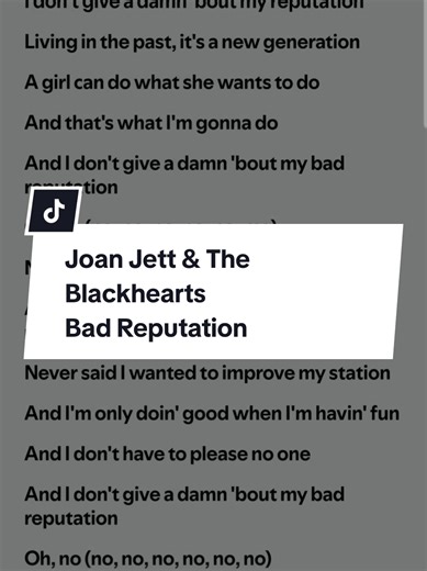 Joan Jett & The Blackhearts: Bad Reputation Lyrics