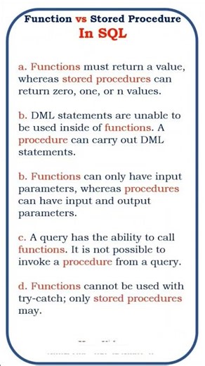 function vs store procedure in sql #coding #arrays #programminglanguage #dotnetframework #developer