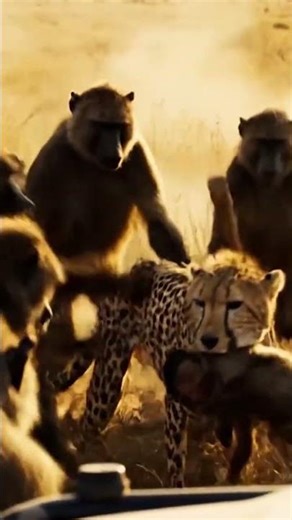 Cheetah beaten by baboon #wildlife #baboon #cheetah