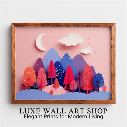 Printable Night Alpine Forest - Cute Pastel Trees, Paper-cut Style, Cozy Kids Room Wall Art, Colorful Nursery Decor, Digital Art H57 - Etsy UK