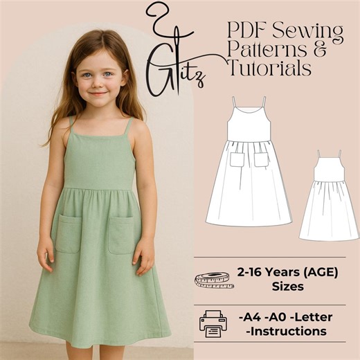 Girls Cottagecore Dress Sewing Pattern, Strap Neck (PDF Pattern) - Etsy Australia