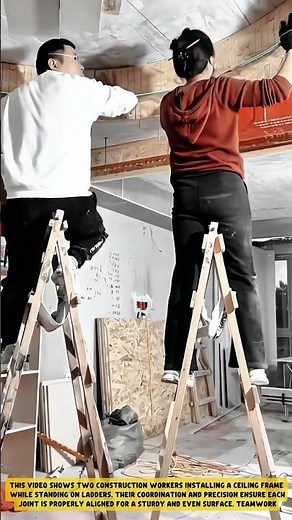 Installing Ceiling Frames using Ladders and Measuring Tools - Good Tools and Machinery in Daily Work