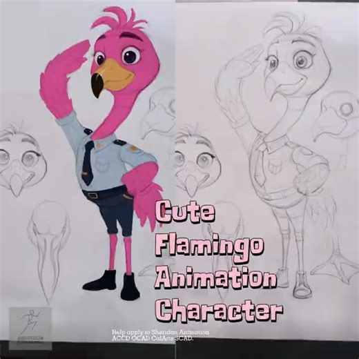 Animation Character Design Cute Flamingo
