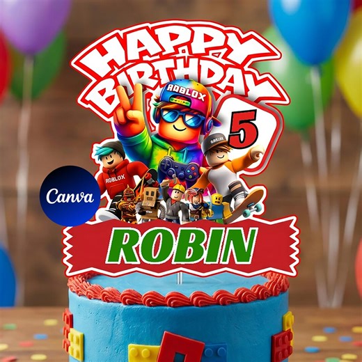 Editable Roblox Birthday Cake Topper: Gamer Party Decor, Printable (digital Download, Canva Template) - Etsy