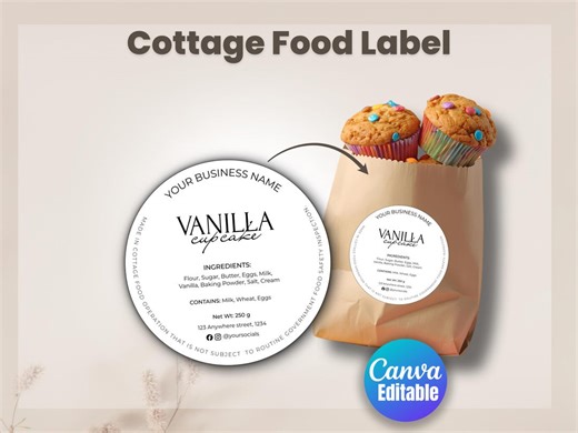 Cupcake Cottage Food Label Template · Editable Bakery Canva Sticker Template · Printable Label for Homemade Goods, With Bonus Printing Guide - Etsy