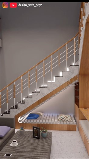 🏡STAIRCASE DOEN SEATING SPACES🤍 #staircase #youtubeshorts #shorts home interior design with render🪄