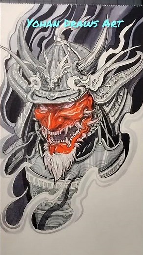 Drawing a Samurai Mask | Watercolour progress - Yohan Draws Art #shorttrending #shortviral