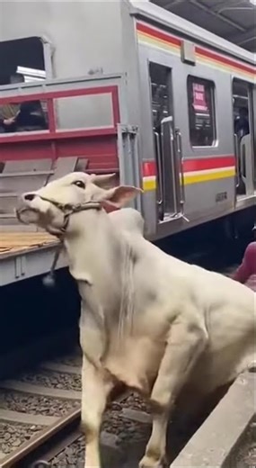 While loading cows into a train carriage, they started moving #viralcows #fatcows #funnycows