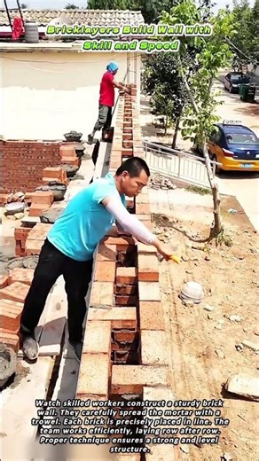 Bricklayers Build Wall with Skill and Speed