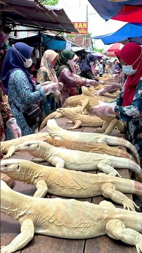 Traditional Asian Market Atmosphere: Albino Monitor Lizards Are Rich in Protein.