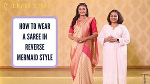 88K views · 1.7K reactions | We are back with another brilliant tutorial by Dolly Jain ! The Reverse Mermaid Style is an extremely popular drape because it adds glamour to the outfit without showing much skin. In this tutorial Dolly Ji has used our Ivory and Red Georgette Saree with densely placed Small Zari Booties and Heavy Zari border. She completes the look with some stunning Pearl and Meenakari studded Temple Jewellery. | Drape Divaa | Facebook