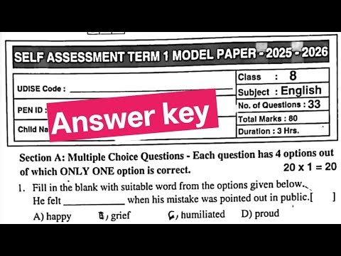 Class 8th English real paper sa1 paper 2025 | AP 8th English full key | Class 8th Sa1 Answer key