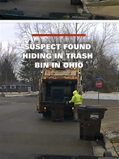 Dash camera footage shows the moment a garbage collector in Ohio opened the lid of a trash bin and found a suspect who was hiding from the police. #suspect #crime #news