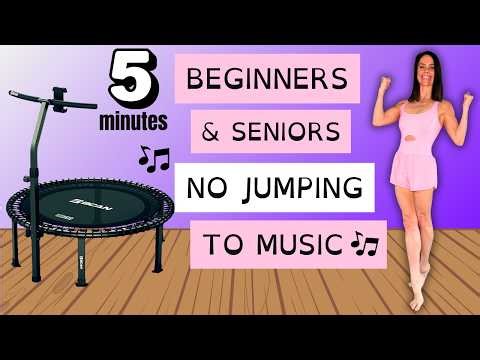 5-Minute Easy Rebounder Workout for Seniors with Handlebar & Music | Lymph Drainage + Strength