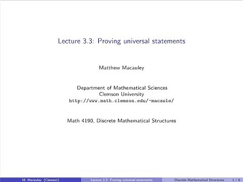 Discrete Mathematical Structures, Lecture 3.3: Proving universal statements