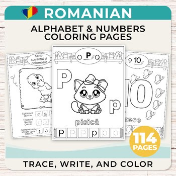 Learn Romanian Alphabet & Numbers, Tracing & Coloring Worksheets