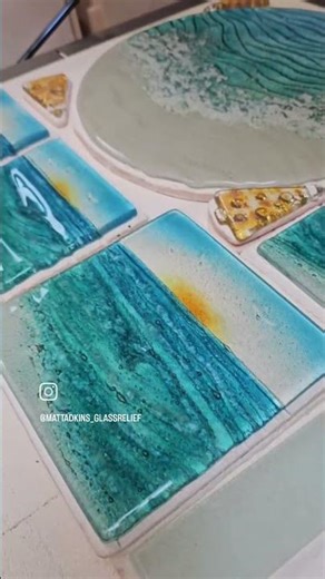 a fused glass wave suncatcher in the studio #glassprocessvideo