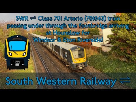 SWR ⇌ Class 701 Arterio train passing under through the footbridge arriving at Hounslow Station ⇌!